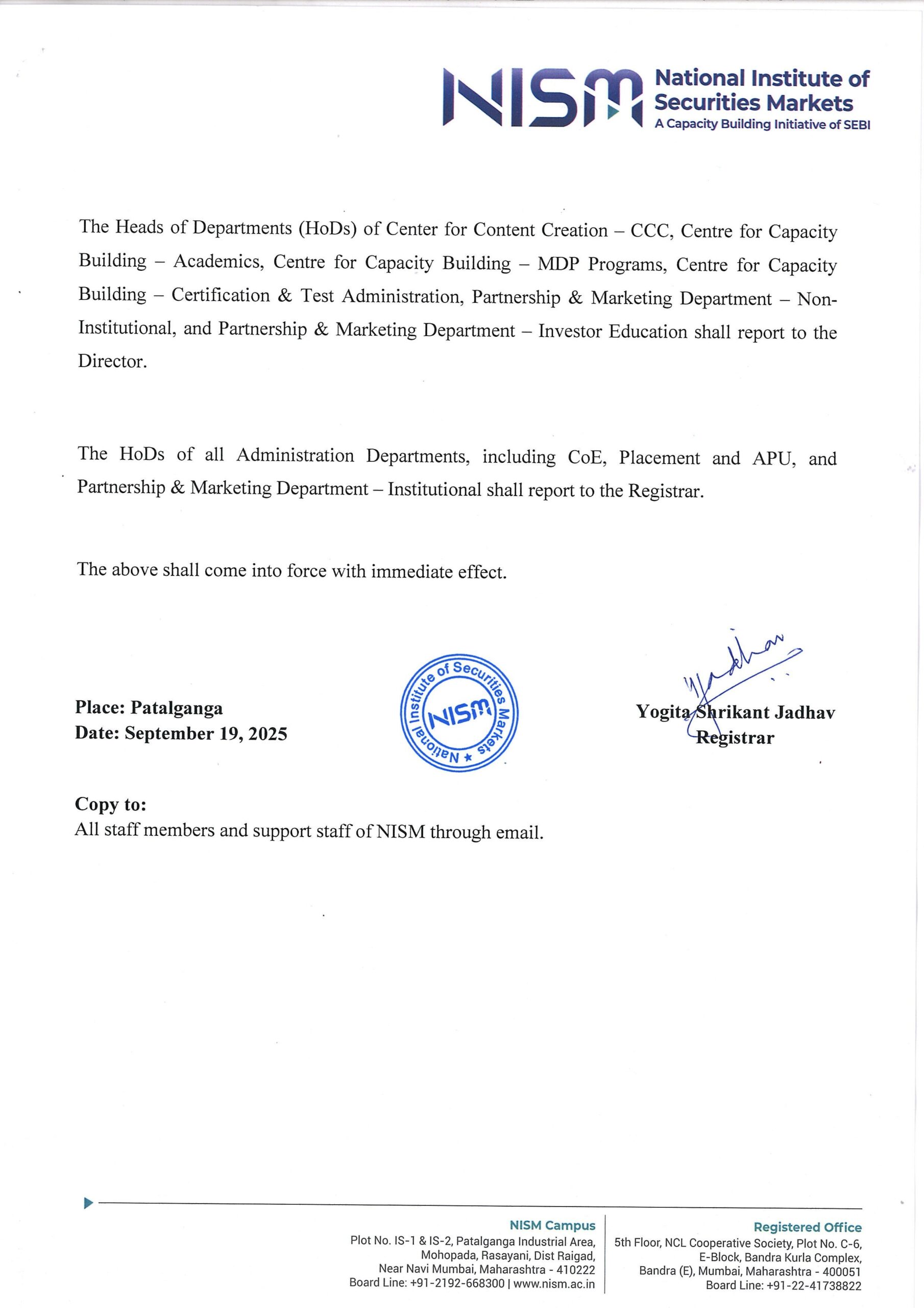 Revision of Departmental Nomenclature and Reporting Structure ...